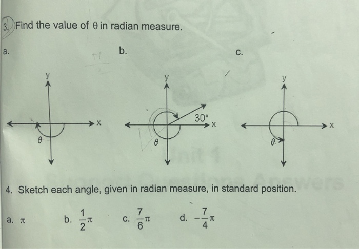 Solved Find the value of θ in radian measure. b. с. 300 4. | Chegg.com