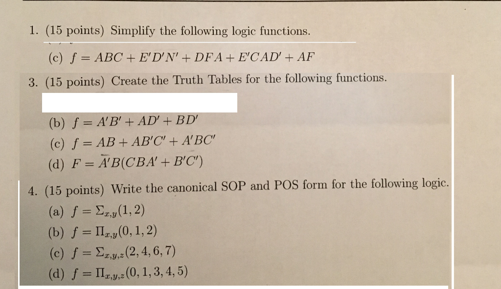 Solved 1. (15 points) Simplify the following logic | Chegg.com