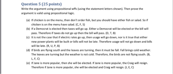 Solved Question 5 25 Points Write The Argument Using 5604