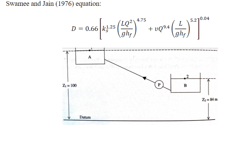 Solved Using the Darcy-Weisbach and Swamee and Jain | Chegg.com