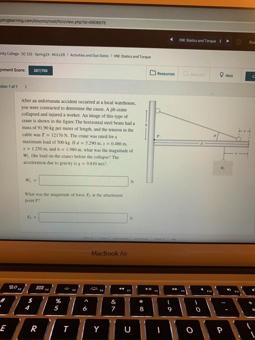 Solved pling /mod/Ticn/view.php?ld 6906575 HW: Statics and | Chegg.com