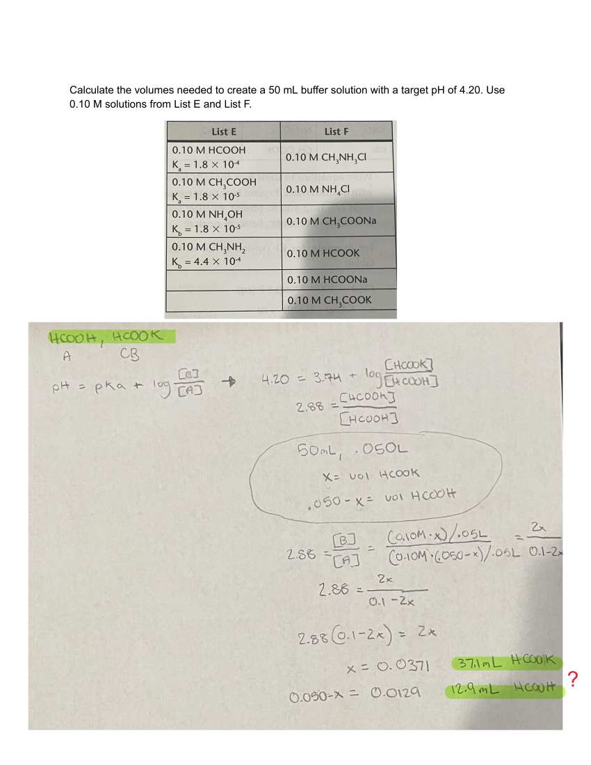 Solved Calculate the volumes needed to create a 50 mL buffer | Chegg.com