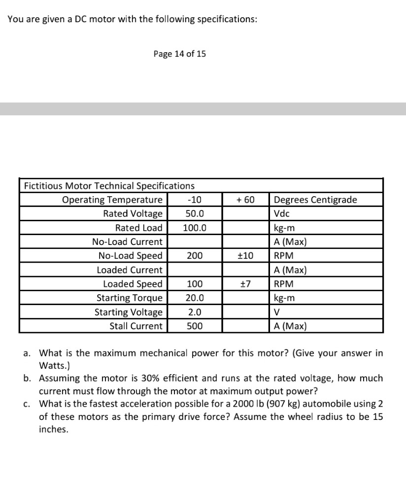 Solved You are given a DC motor with the following | Chegg.com