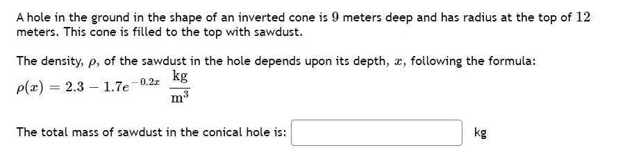 Solved A hole in the ground in the shape of an inverted cone | Chegg.com