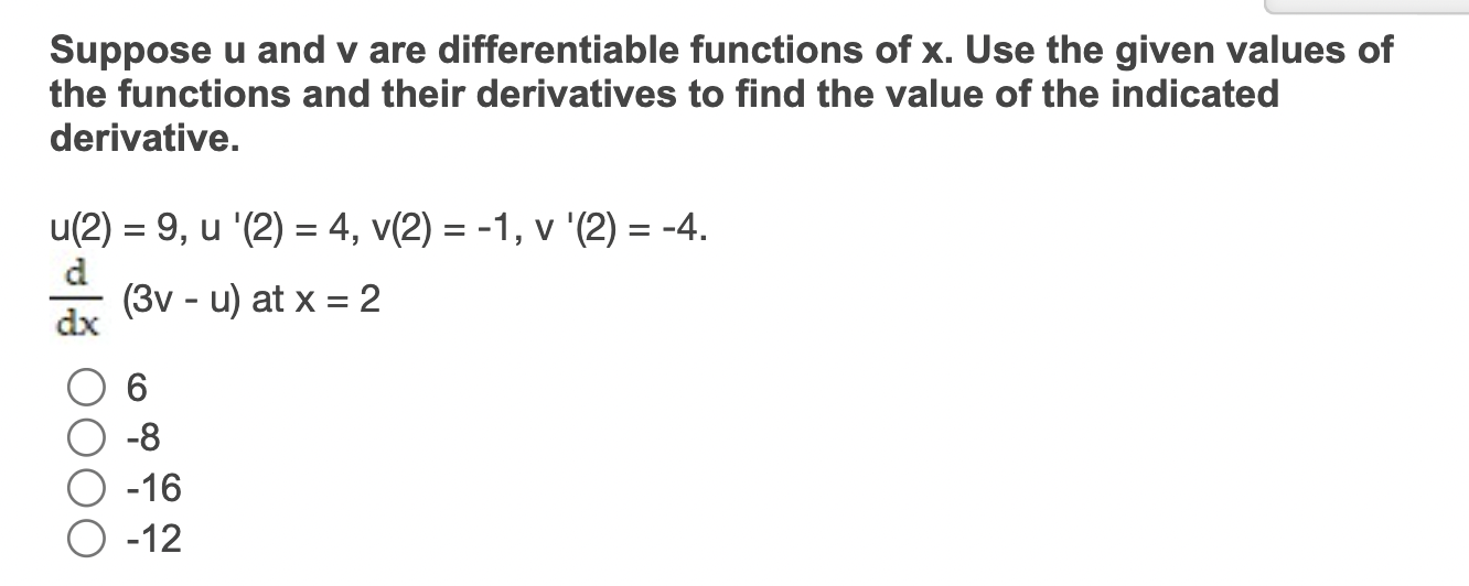 Solved Suppose u and v are differentiable functions of x. | Chegg.com