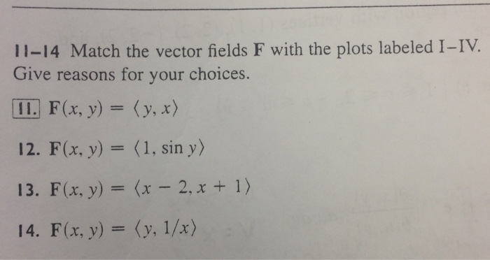 Solved 11-14 Match the vector fields F with the plots | Chegg.com