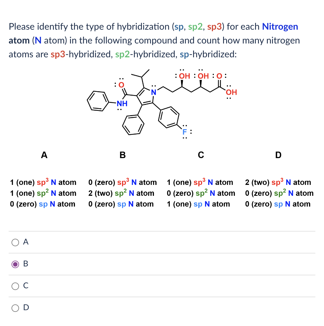 Solved Please identify the type of hybridization (sp, sp2, | Chegg.com