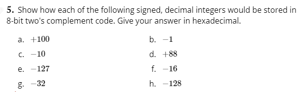 Solved 5. Show how each of the following signed, decimal | Chegg.com