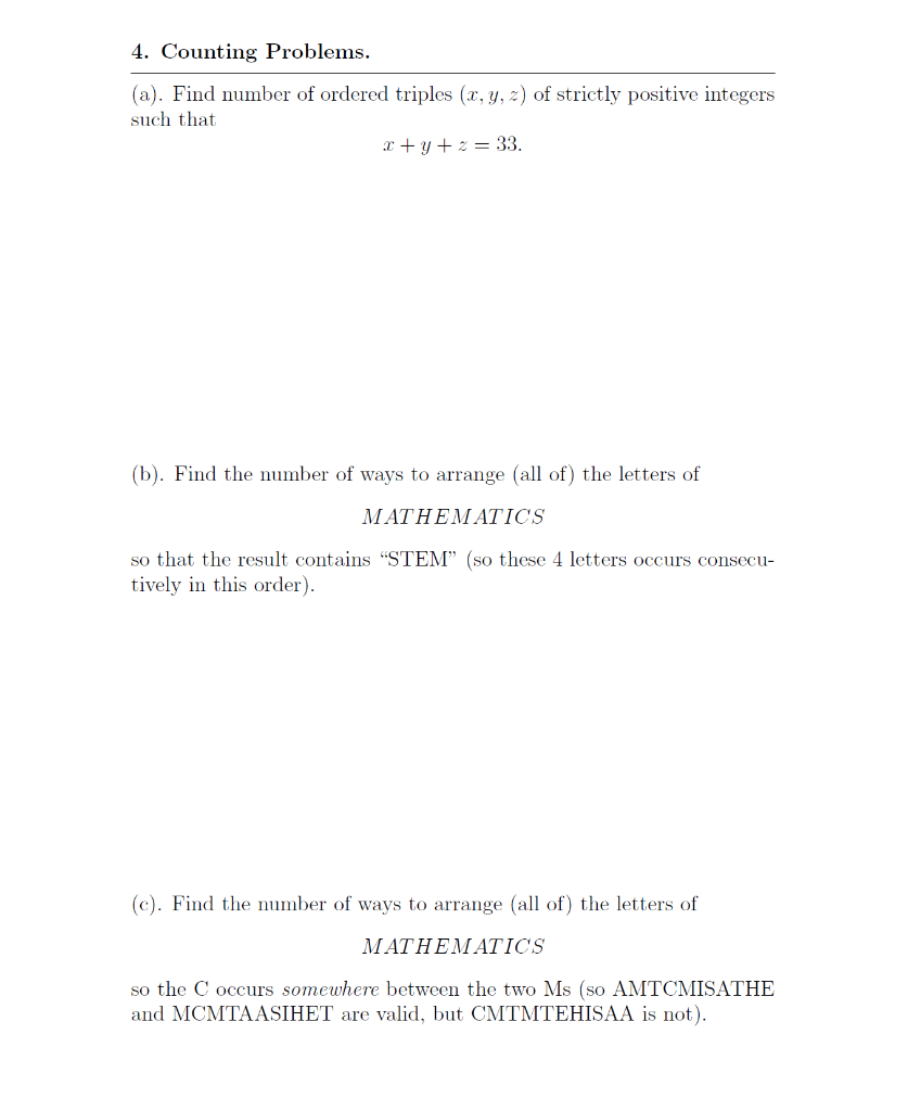 Solved 4. Counting Problems. (a). Find number of ordered | Chegg.com