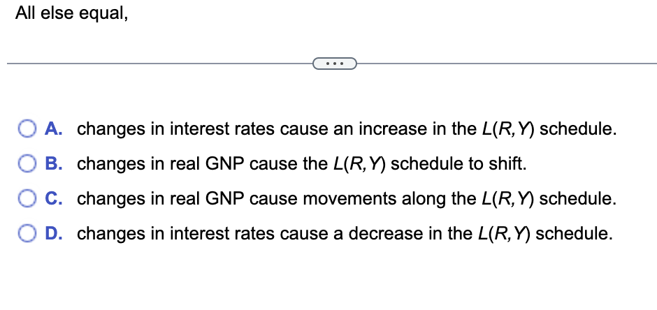 Solved All else equal, A. changes in interest rates cause an | Chegg.com