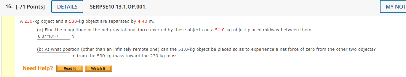 Solved A 230−kg object and a 530−kg object are separated by | Chegg.com