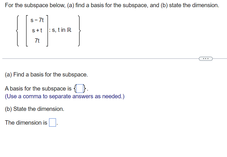 Solved For the subspace below, (a) find a basis for the | Chegg.com