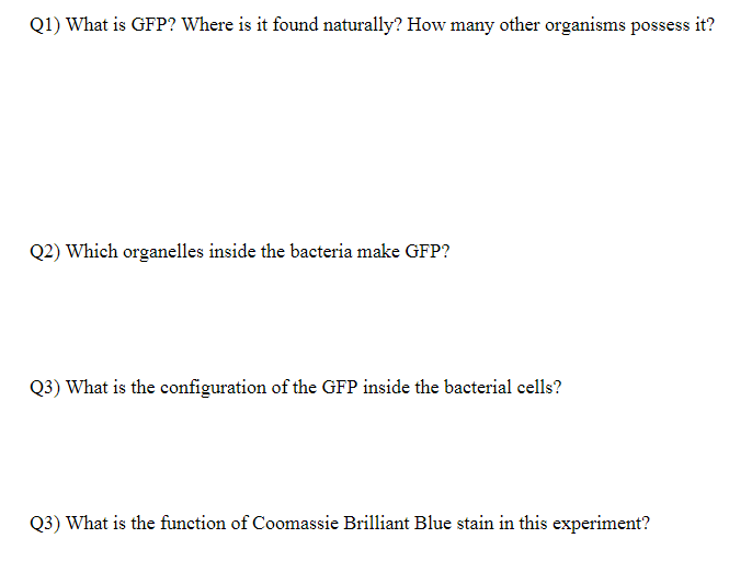 Q1) What is GFP? Where is it found naturally? How | Chegg.com