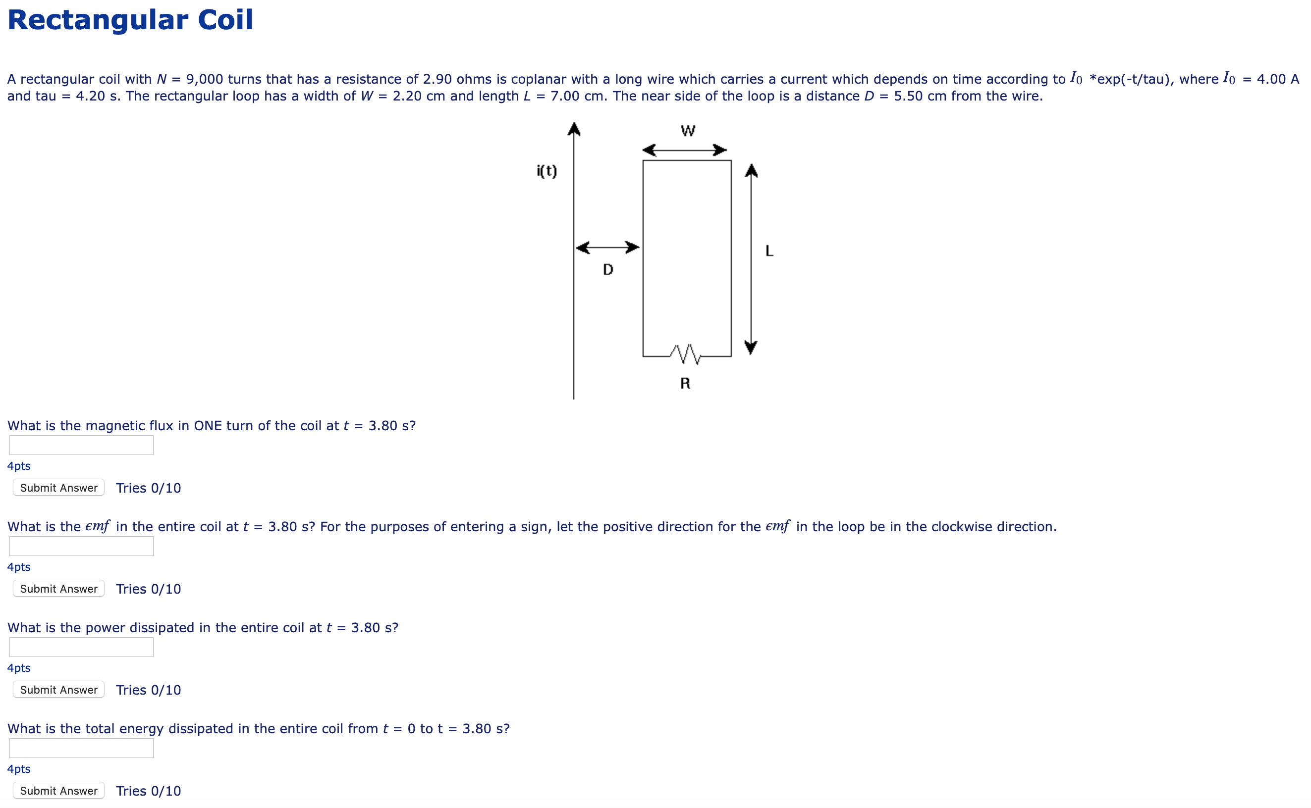 Solved Rectangular Coil A rectangular coil with N = 9,000 | Chegg.com