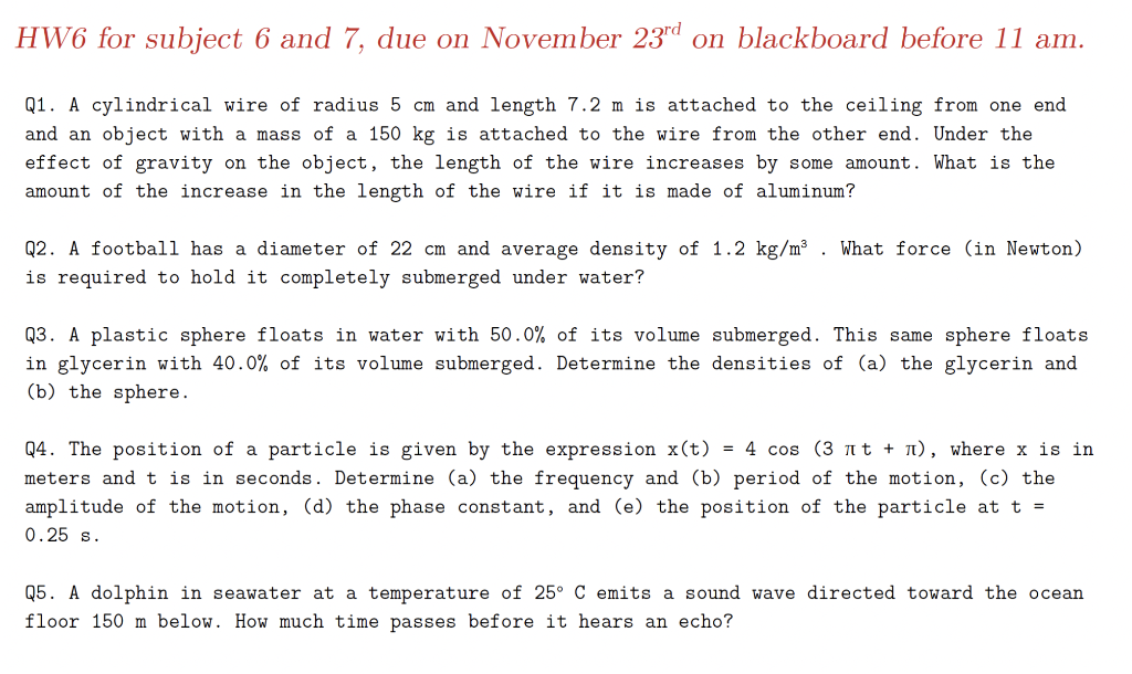 Solved HW6 for subject 6 and 7 , due on November 23rd on | Chegg.com
