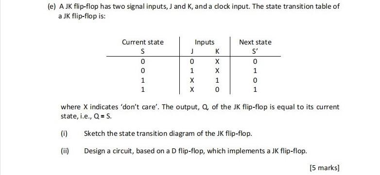 Solved (e) A JK flip-flop has two signal inputs, J and K, | Chegg.com