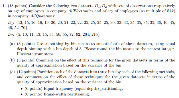 1. (18 points) Consider the following two datasets | Chegg.com
