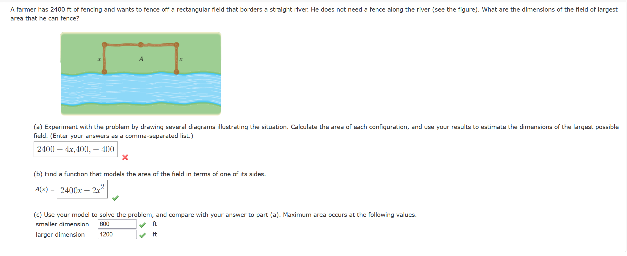 Solved area that he can fence? field. (Enter your answers as | Chegg.com