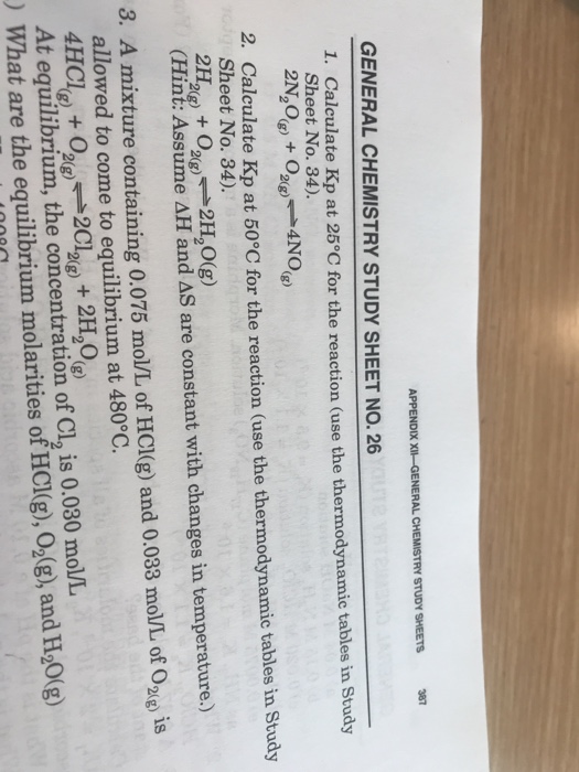 Solved GENERAL CHEMISTRY STUDY SHEET NO. 26 1. Calculate Kp | Chegg.com