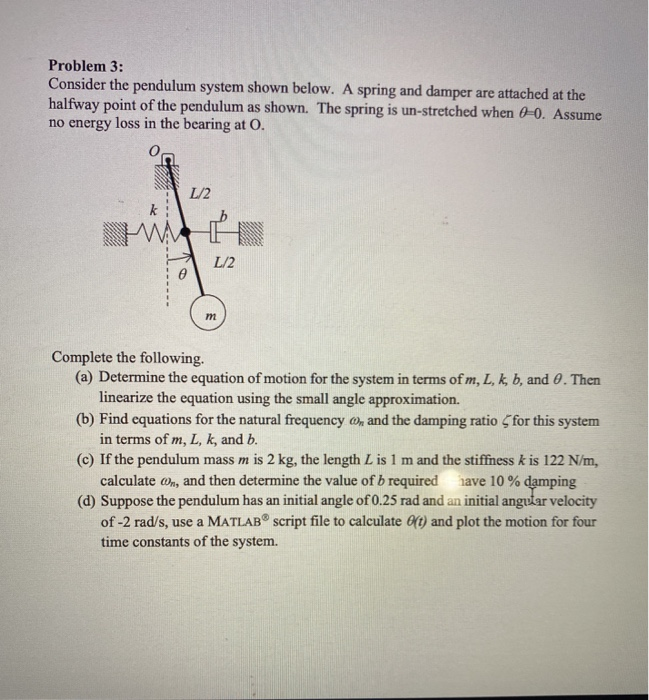 Solved Problem 3: Consider the pendulum system shown below. | Chegg.com