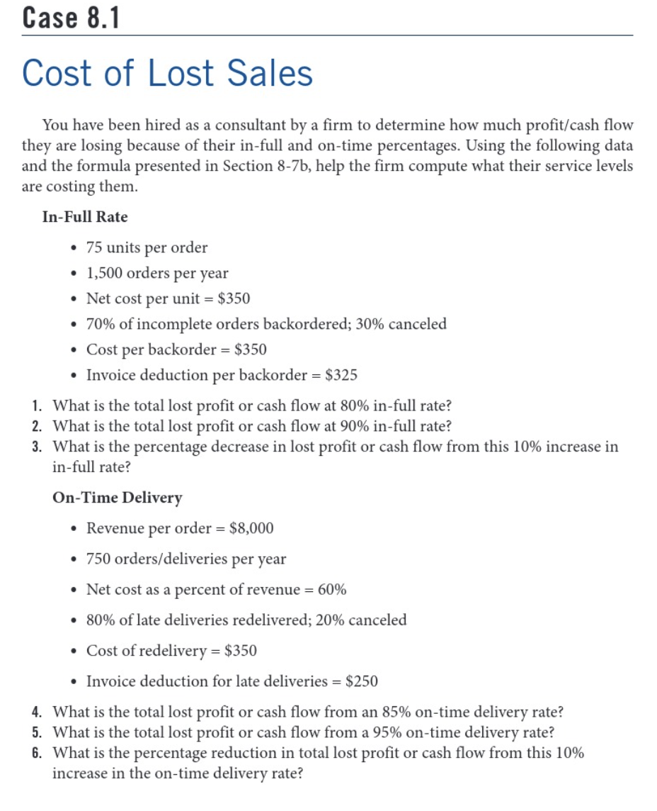 Solved Cost of Lost SalesYou have been hired as a consultant | Chegg.com