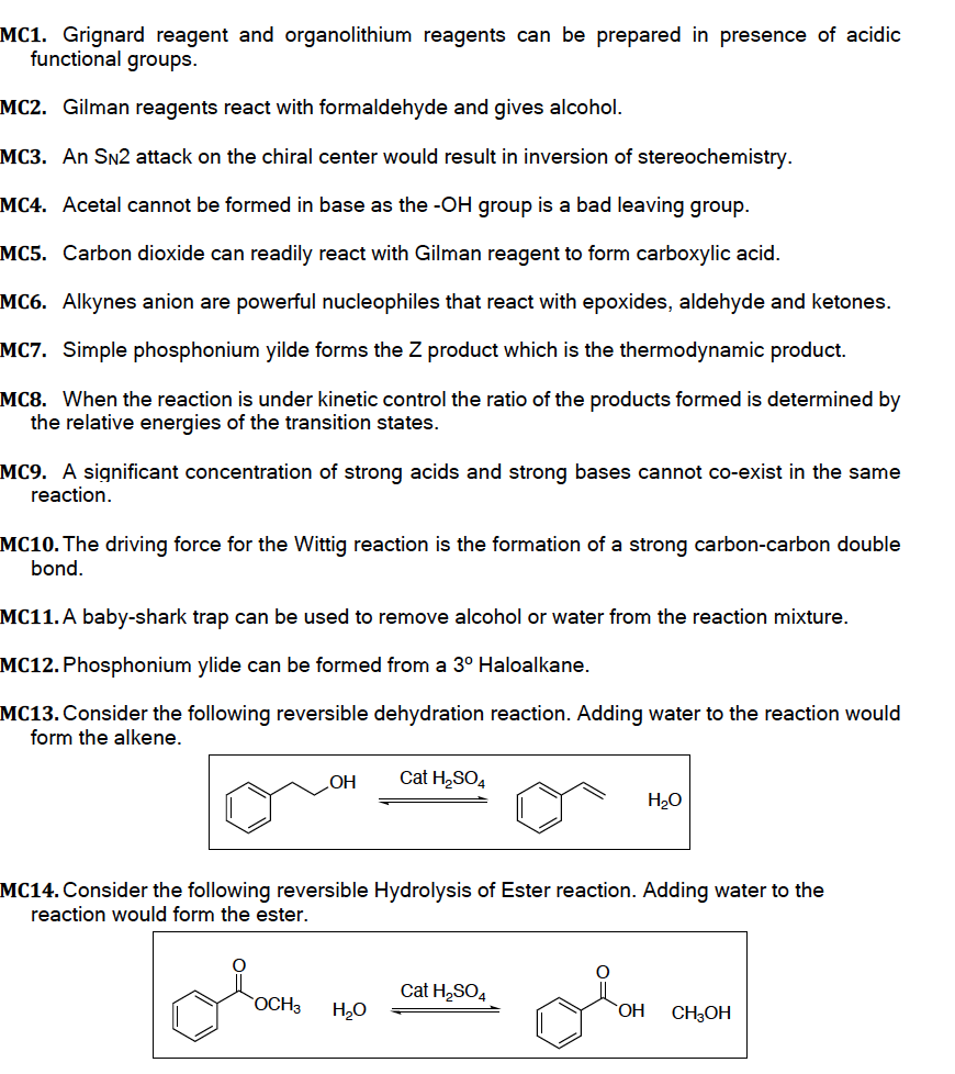 Solved MC1. Grignard reagent and organolithium reagents can | Chegg.com