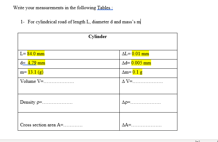 Solved Volume of cylinder = cross-sectional area x length V | Chegg.com