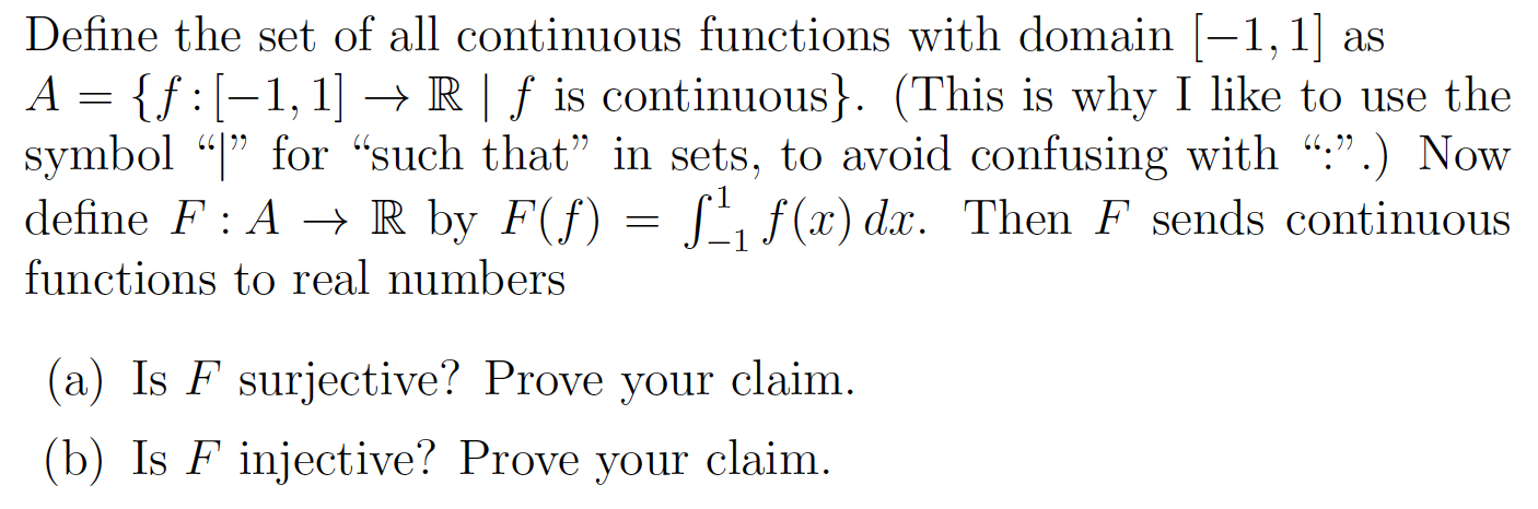 Solved Define the set of all continuous functions with | Chegg.com