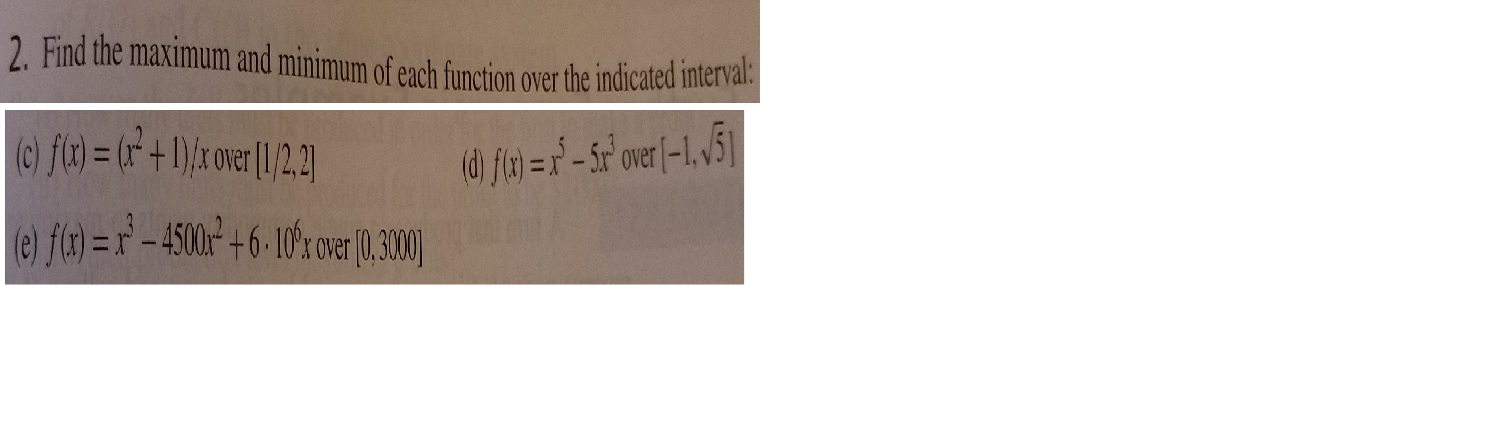 Solved 2 Find The Maximum And Minimum Of Each Function Over