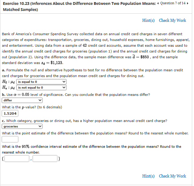 Solved Exercise 10.23 (Inferences About the Difference | Chegg.com