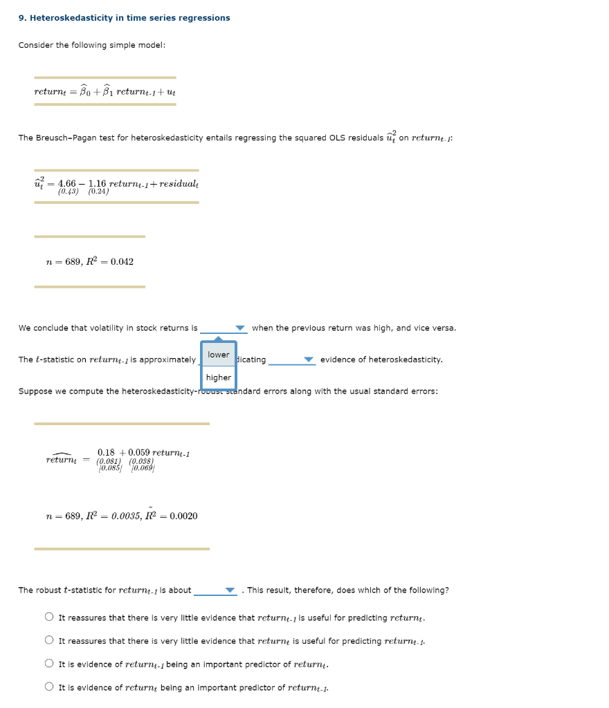 Solved 9. Heteroskedasticity in time series regressions | Chegg.com