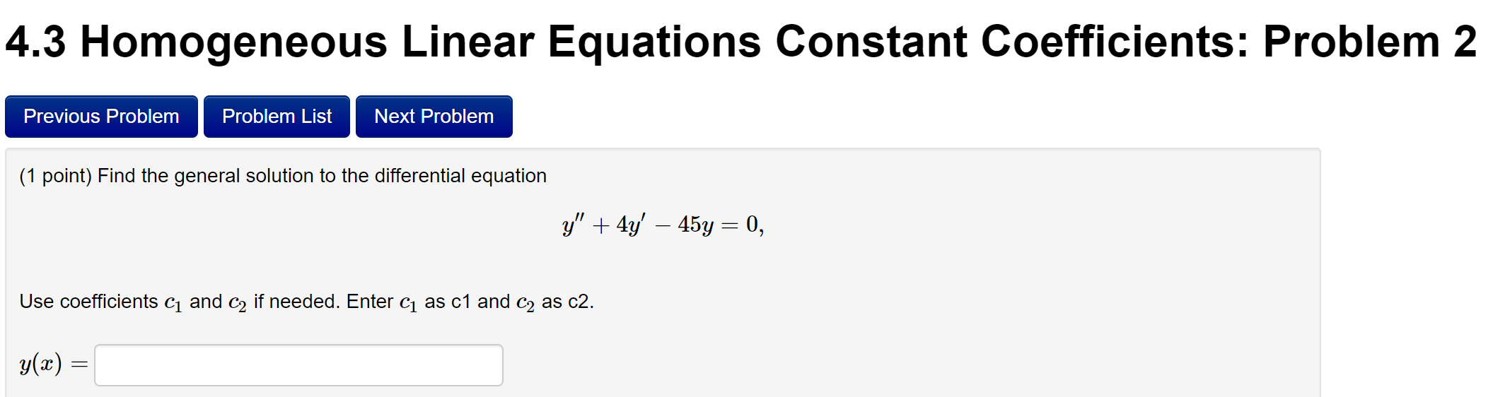 Solved 4.3 Homogeneous Linear Equations Constant | Chegg.com