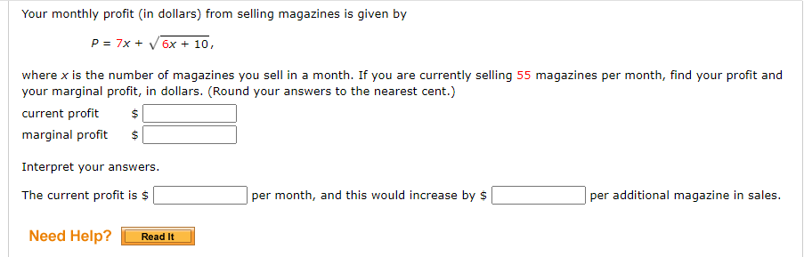 Solved Your monthly profit in dollars) from selling | Chegg.com