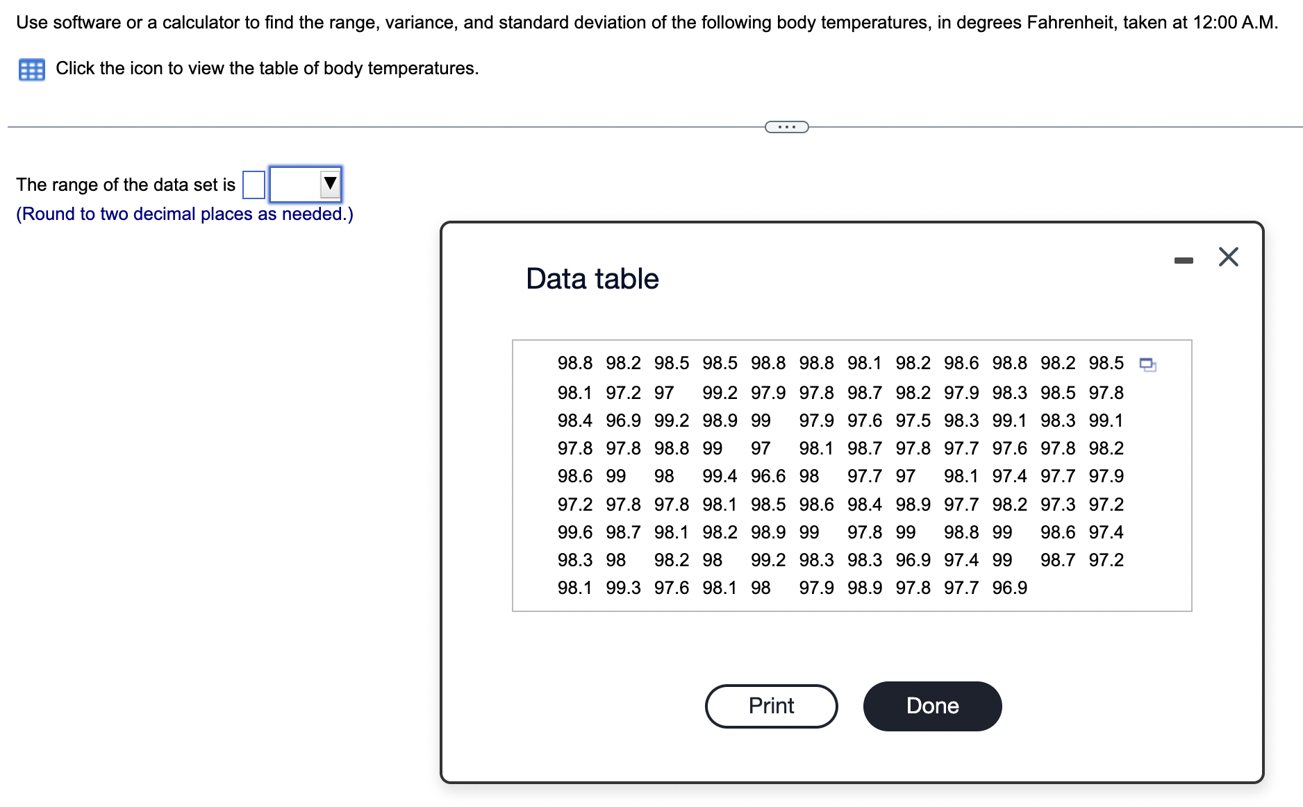 Solved Use software or a calculator to find the range, | Chegg.com