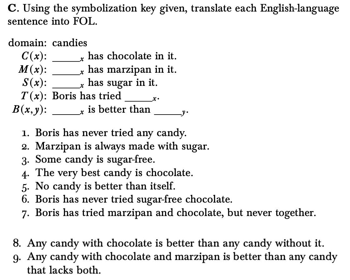 Solved C. Using the symbolization key given, translate each | Chegg.com