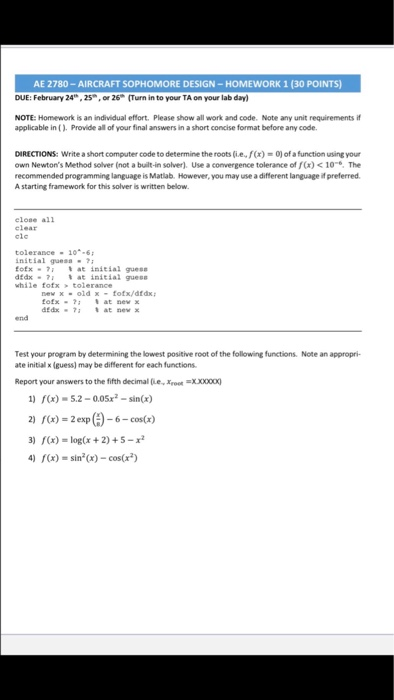 Solved AE 2780 - AIRCRAFT SOPHOMORE DESIGN - HOMEWORK 1 (30 | Chegg.com