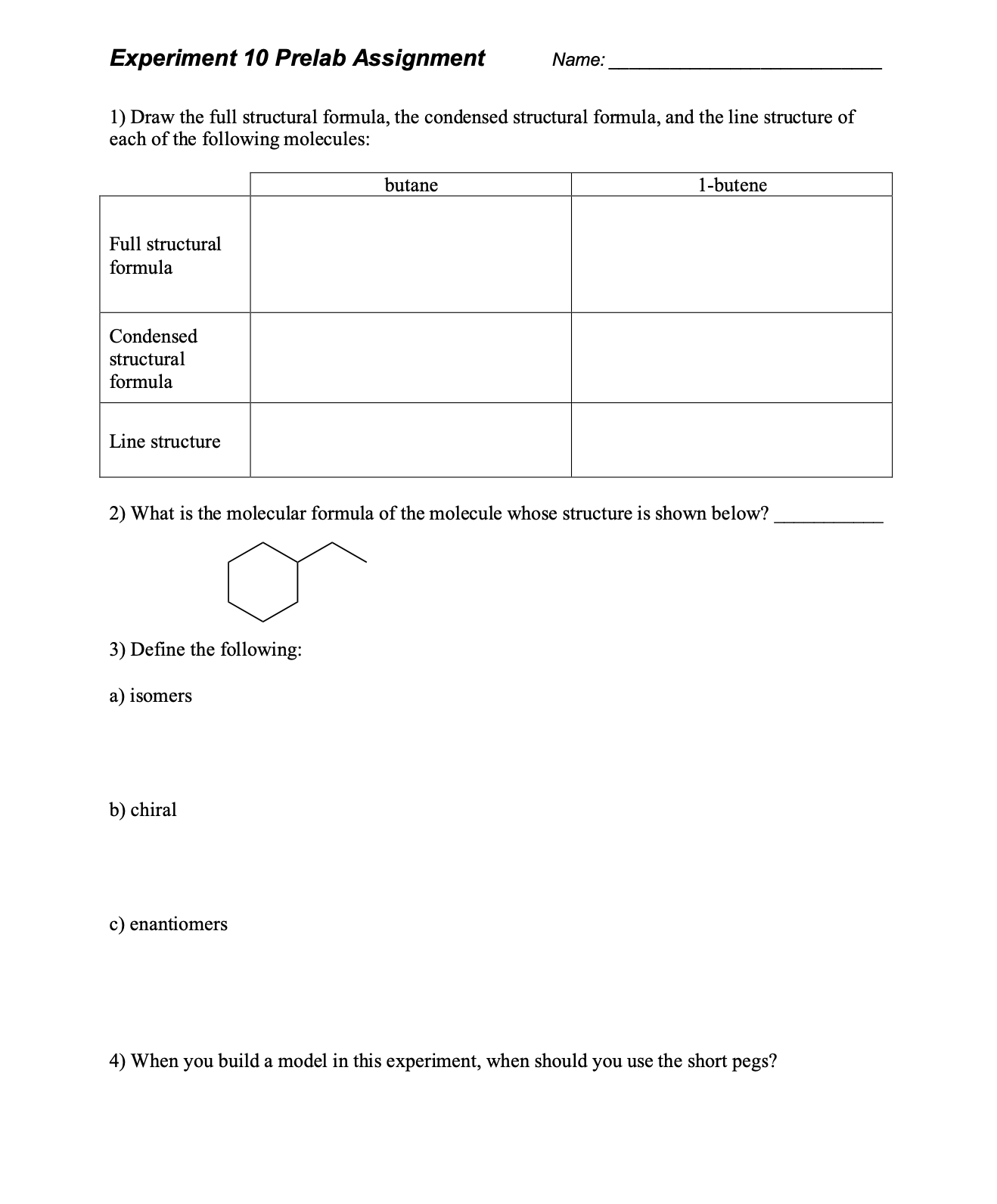Solved Experiment 10 Prelab Assignment Name Draw the full | Chegg.com