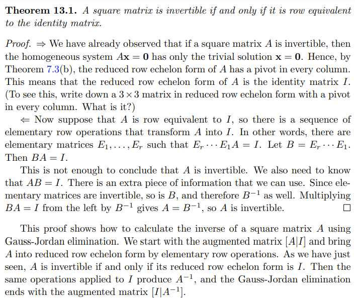 Solved Theorem 13.1. A square matrix is invertible if and | Chegg.com