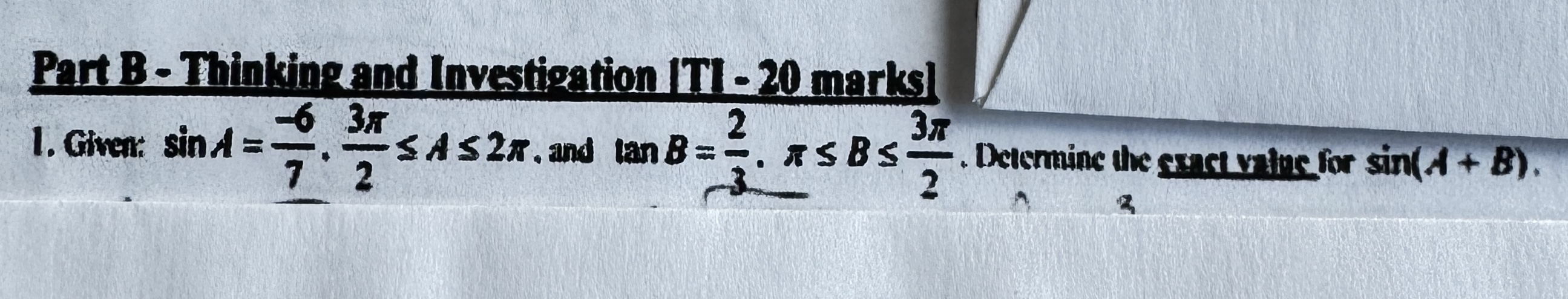 Solved Part B-Thinking and Investigation ITI - 20 | Chegg.com