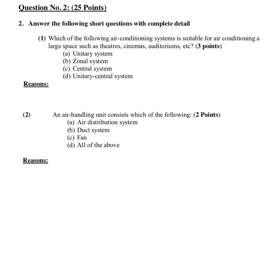 Solved Question No. 2: (25 Points) 2. Answer the following | Chegg.com