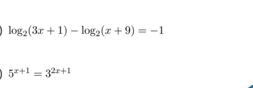 Solved log2 (3x + 1) – log2(+ 9) 5x+1 = 32x+1 | Chegg.com