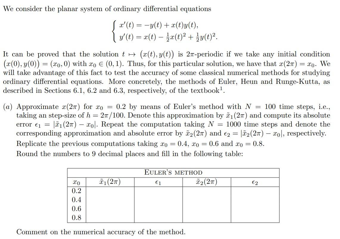 Solved Numerical Methods Use Matlab And Write Code Please