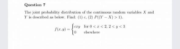 Solved Question 7 The joint probability distribution of the | Chegg.com
