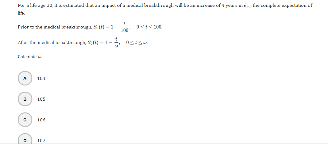 Solved For A Life Age 30 It Is Estimated That An Impact Of