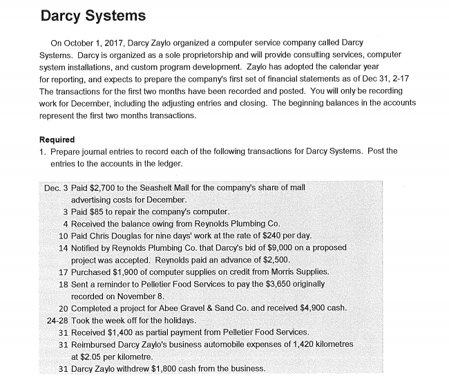 Darcy Systems On October 1, 2017, Darcy Zaylo | Chegg.com