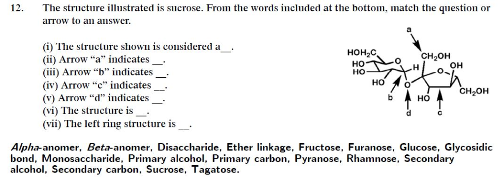 The structure illustrated is sucrose. From the words | Chegg.com