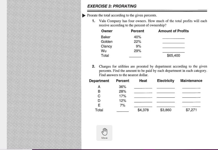 Solved EXERCISE 3: PRORATING Prorate the total according to | Chegg.com