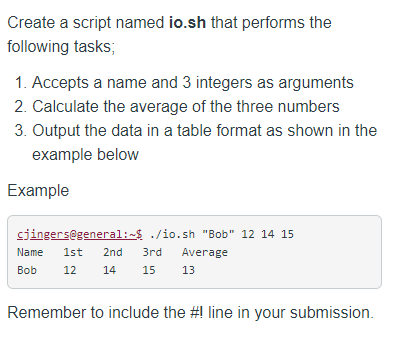 Solved Create a script named io.sh that performs the | Chegg.com