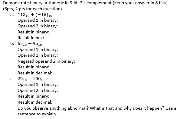 Solved Demonstrate binary arithmetic in 8-bit 2's complement | Chegg.com