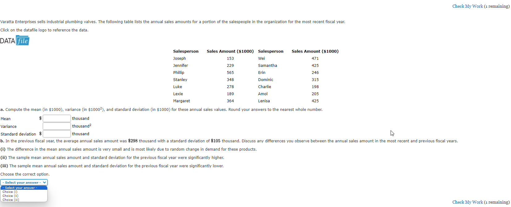 Solved Check My Work (1 remaining) Varatta Enterprises sells | Chegg.com